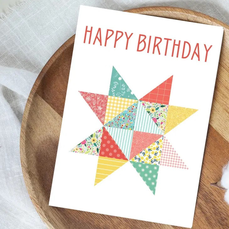 Quilt Star Greeting Card Happy Birthday Patchwork