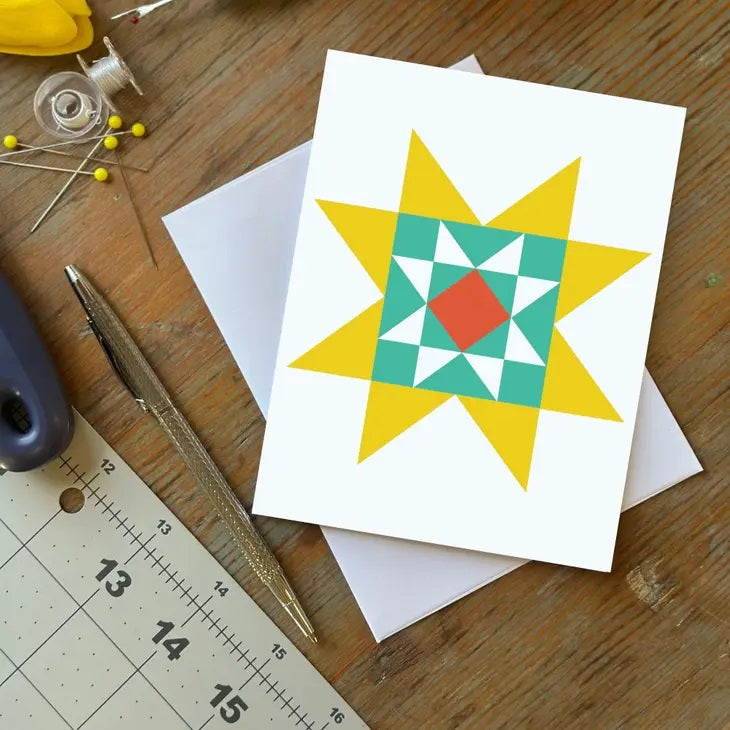 Quilt Star Solid Yellow Multicolor Notecard w/envelope