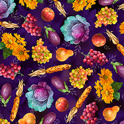 Cornucopia Harvest-Harvest Fruits and Floral-Purple