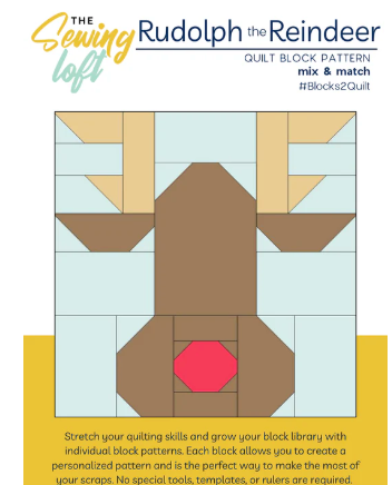 Rudolph the Reindeer-12" or 6" Quilt Block